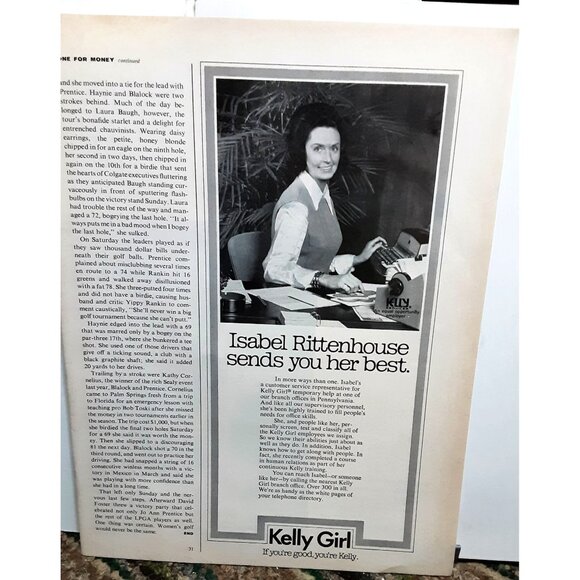 Wall Decor | 1974 Kelly Girl Temp Help Isabel Rittenhouse Original ...